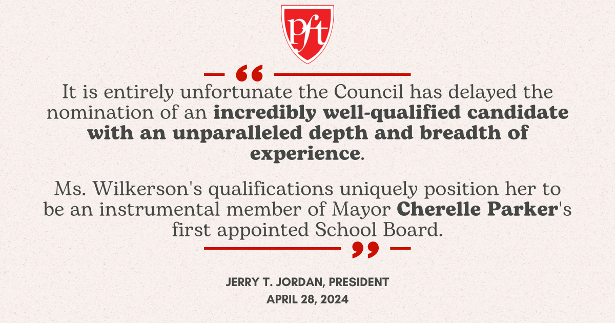 PFT PRESIDENT JERRY T. JORDAN ON NOMINATION OF JOYCE WILKERSON TO ...