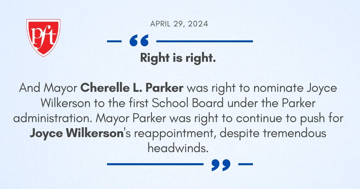 PFT PRESIDENT JERRY T. JORDAN ON MAYOR CHERELLE L. PARKER'S APPOINTMENT ...