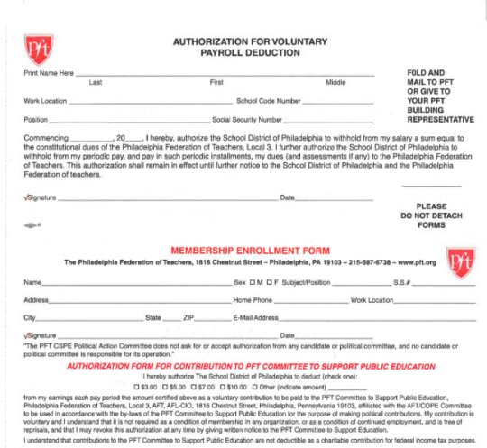 PFT Member Enrollment Form | Philadelphia Federation of Teachers